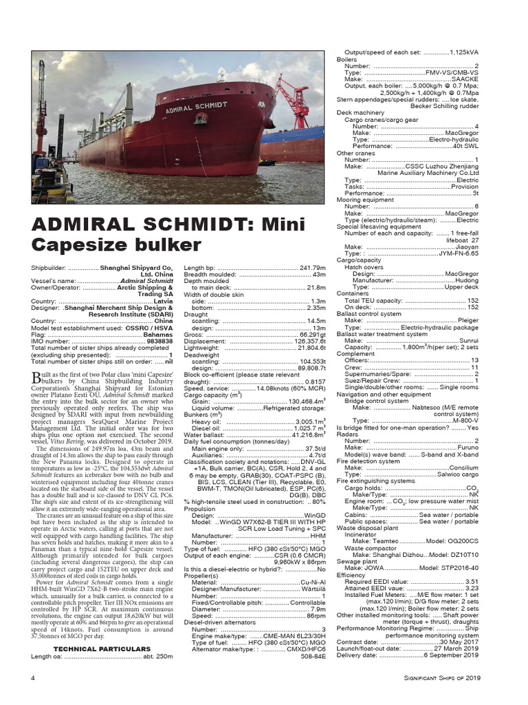 ADMIRAL SCHMIDT Mini Capesize Bulker | PDF | Ships | Shipping