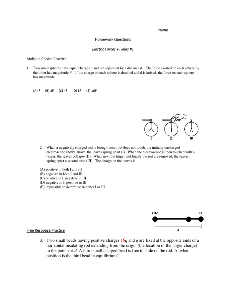 Worksheet 1 Coulombs Law | PDF | Electric Charge | Force