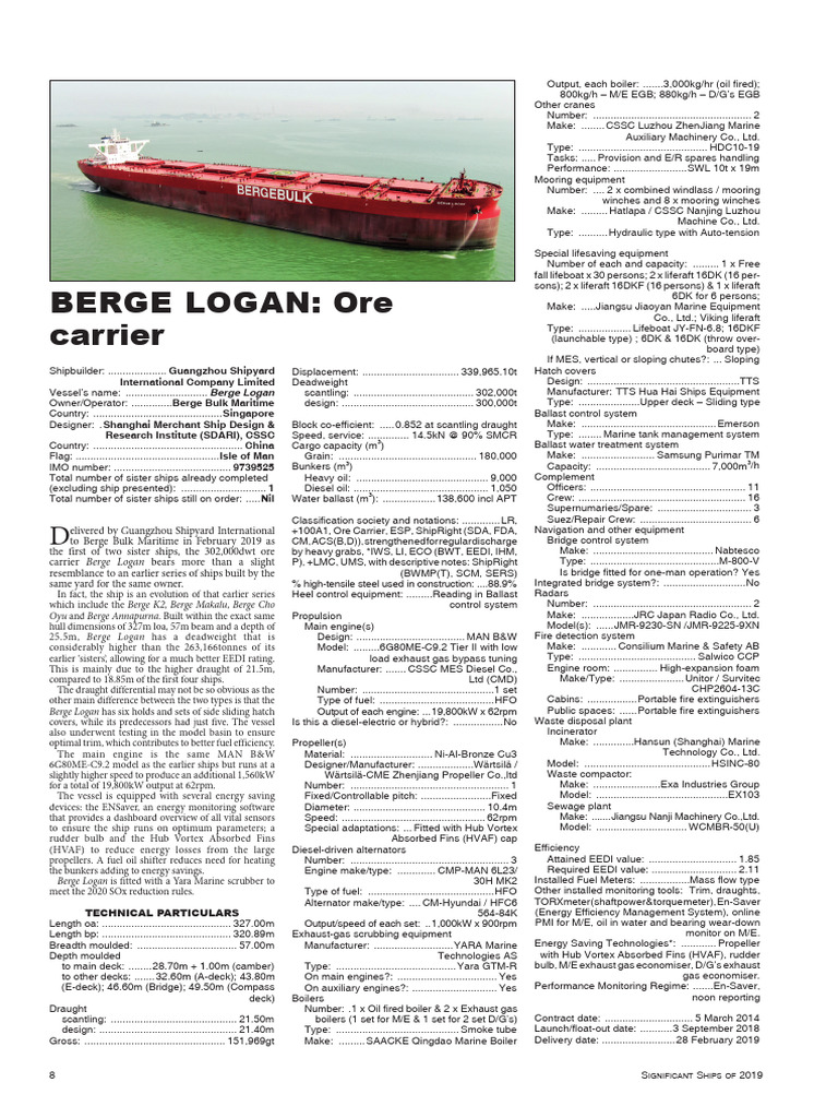BERGE LOGAN Ore Carrier | Download Free PDF | Marine Propulsion | Ships