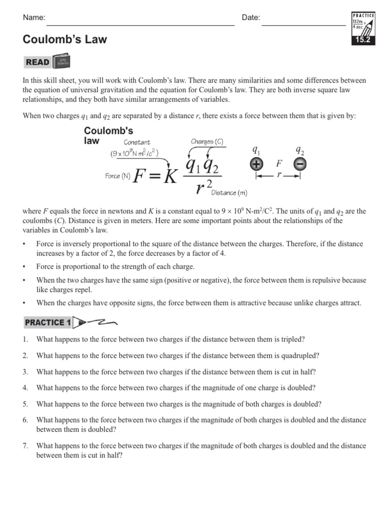Coulombs Law WKSHT | PDF | Force | Physical Phenomena