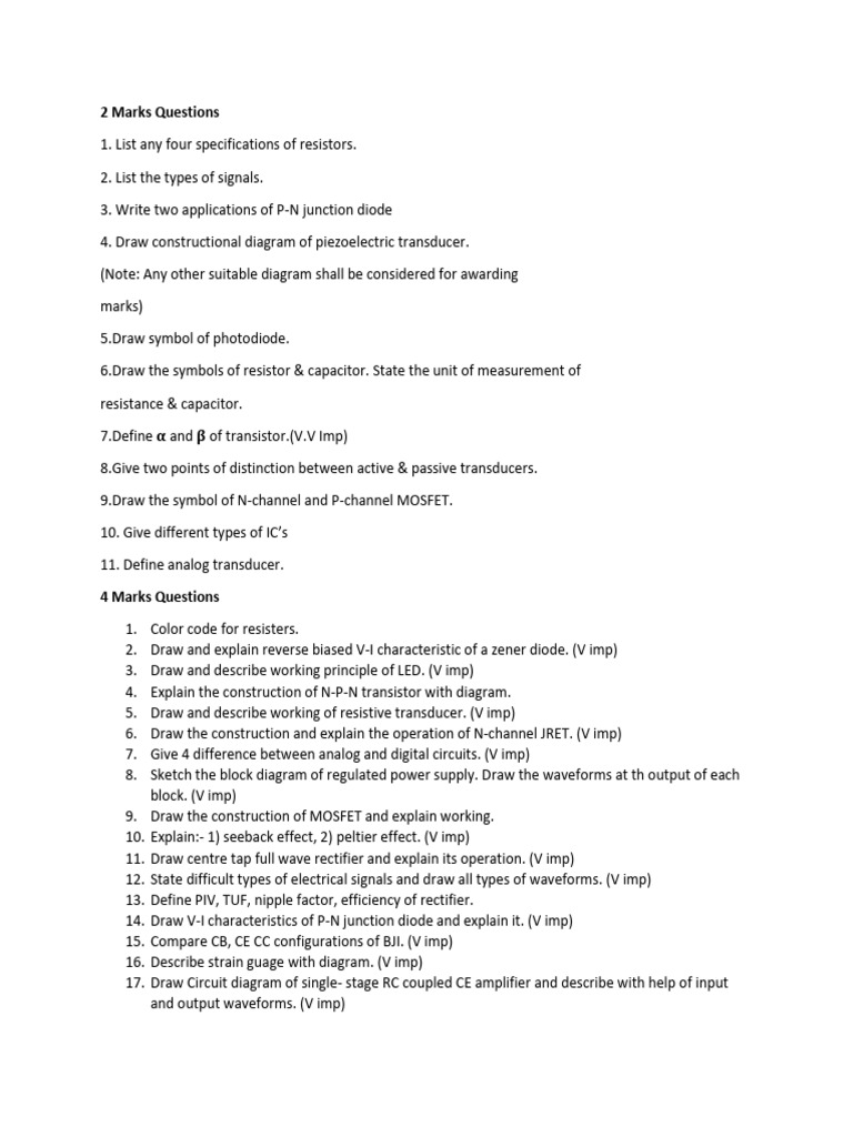 2,4,6 Marks Questions PDF | PDF | Field Effect Transistor | Rectifier