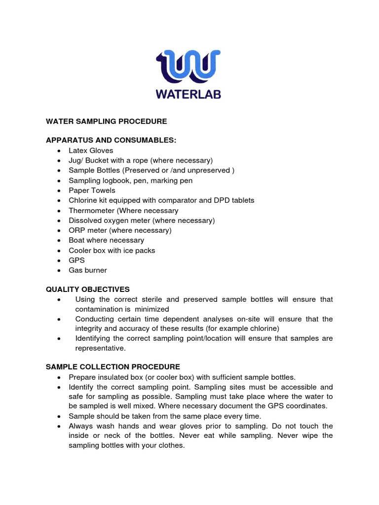 Water Sampling Plan and Procedure | PDF | Water Quality | Water