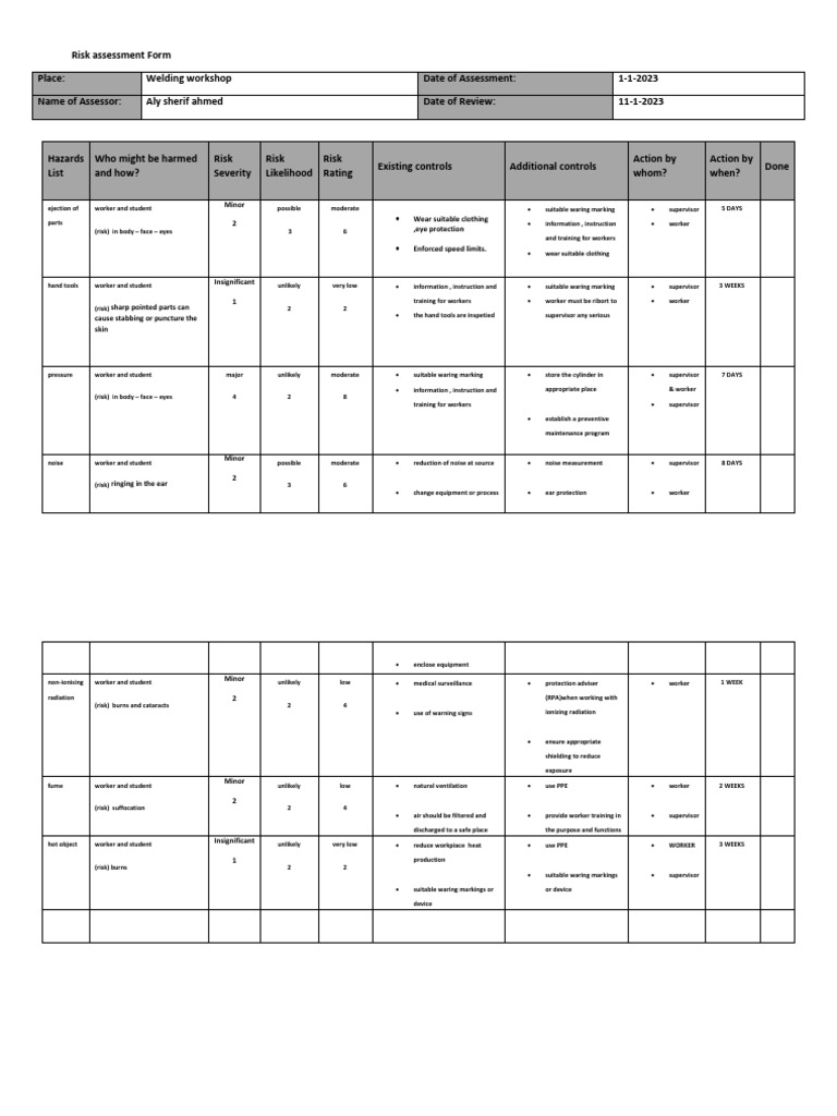 Risk assessment Form | PDF | Risk | Personal Protective Equipment