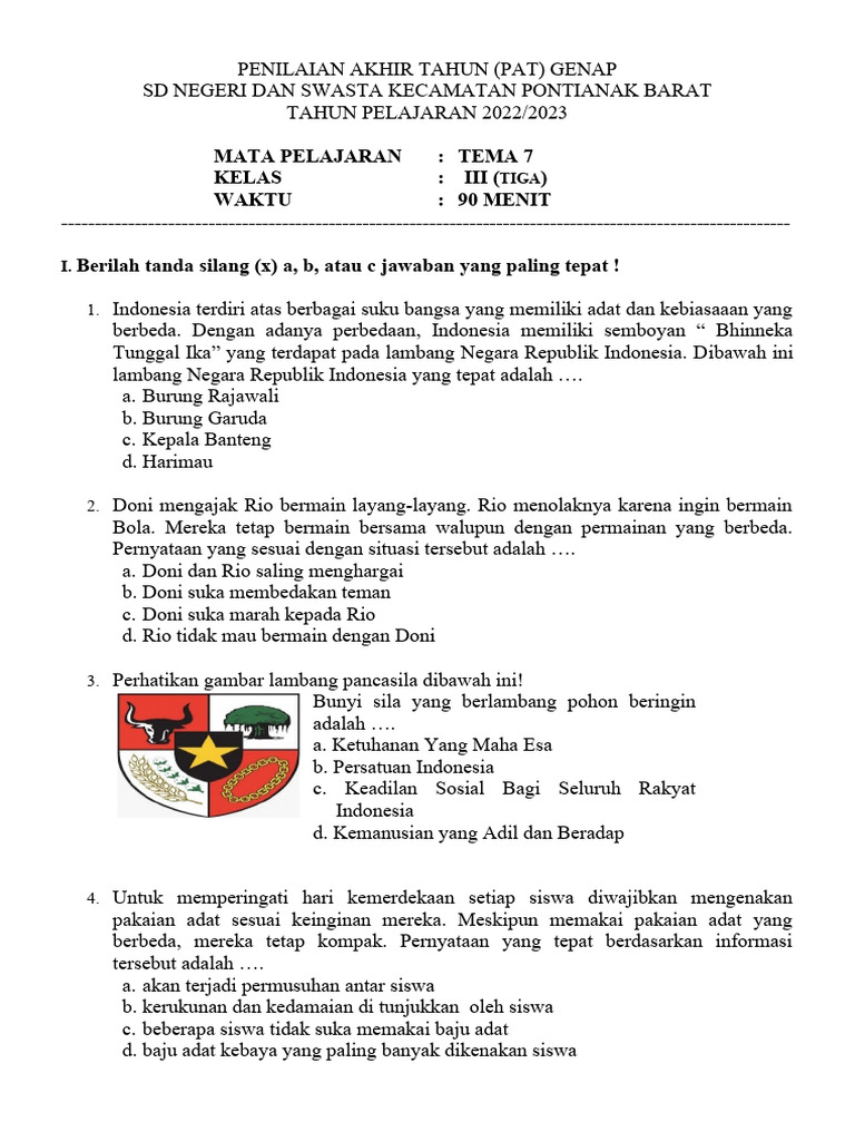 Soal PAS TEMA 7 KELAS III | PDF | Griya & Taman