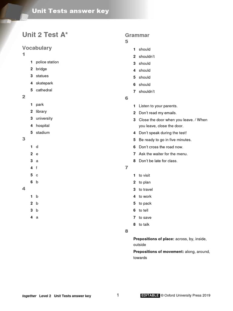 Unit 2 Tests Answer Key | PDF