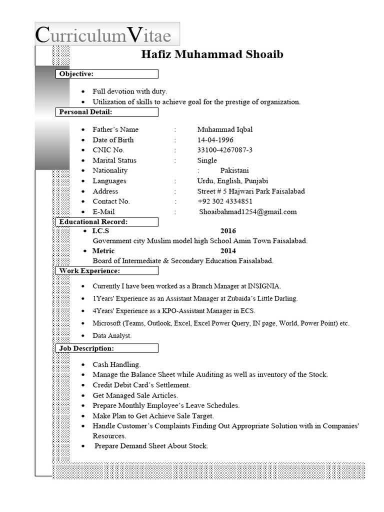 Muhammad Shoaib CV | PDF | Business | Computing