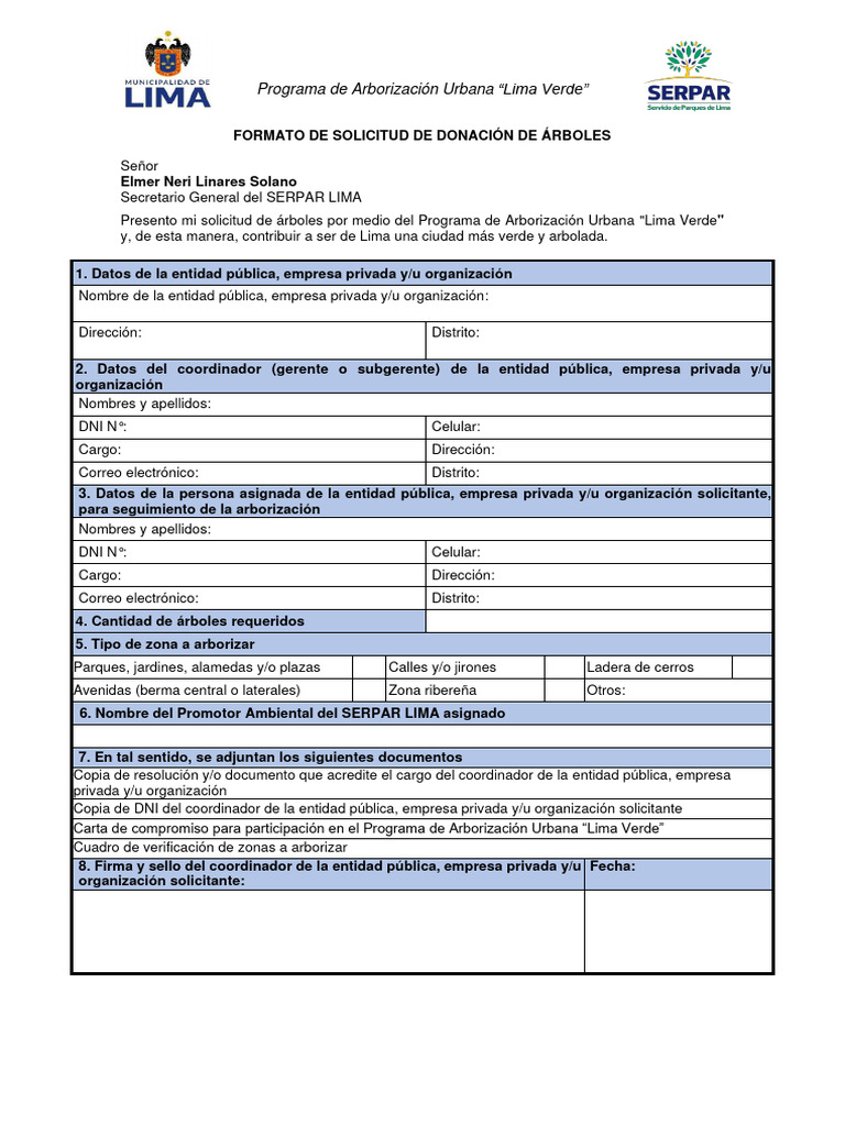 Formato de Solicitud de Donación de Árboles | PDF | Política