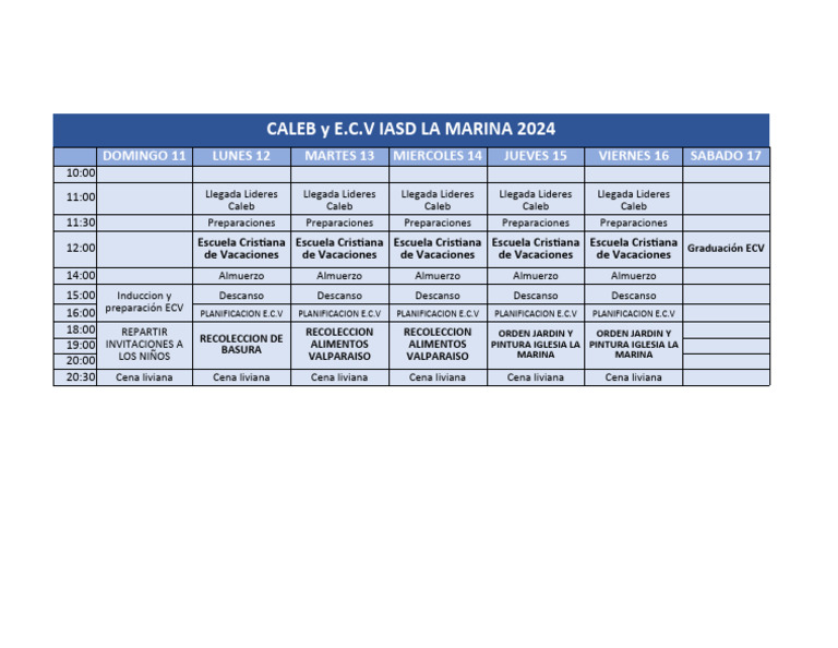Cronograma Caleb 2024 | PDF