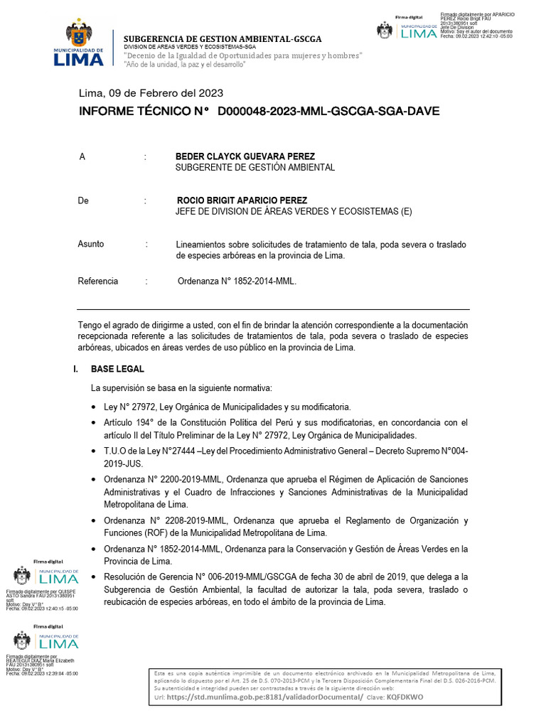 Informe Técnico #D000048-2023-Mml-Gscga-Sga-Dave | PDF | Lima | Arboles