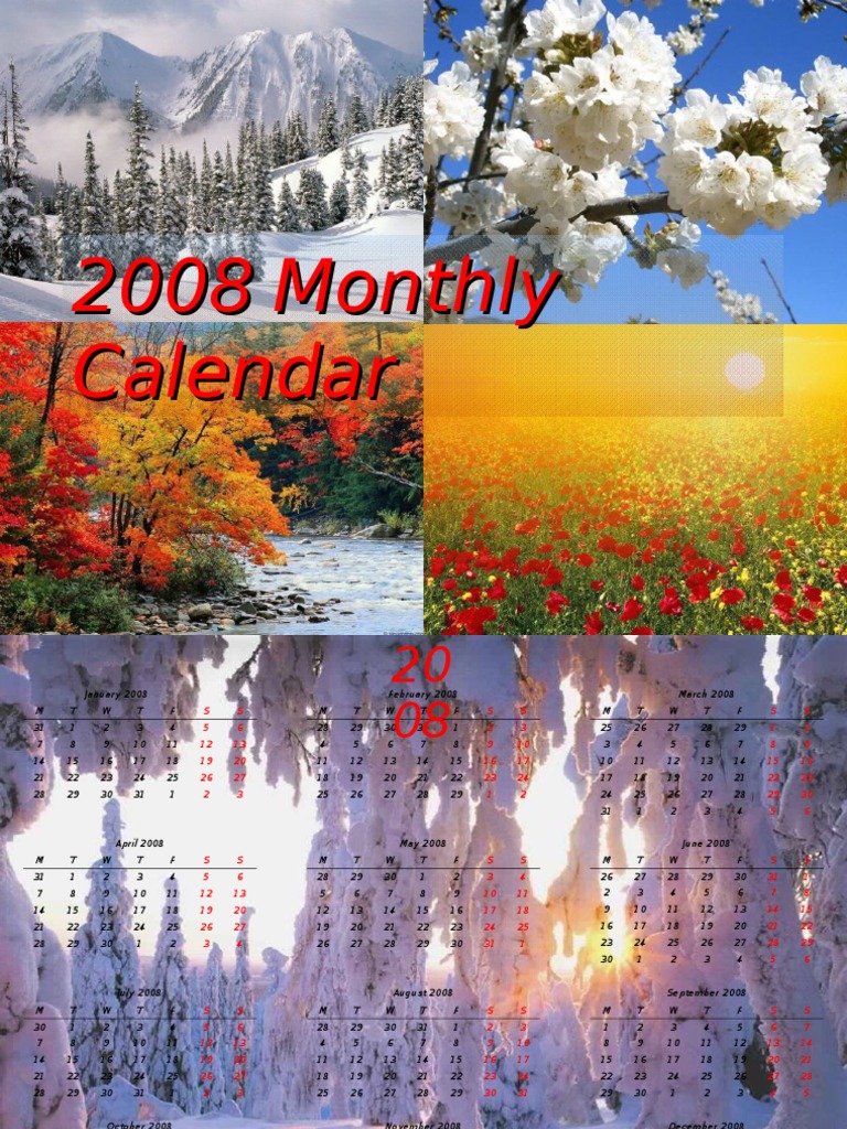 2008 Monthly Calendar | PDF | Publishing | Printing