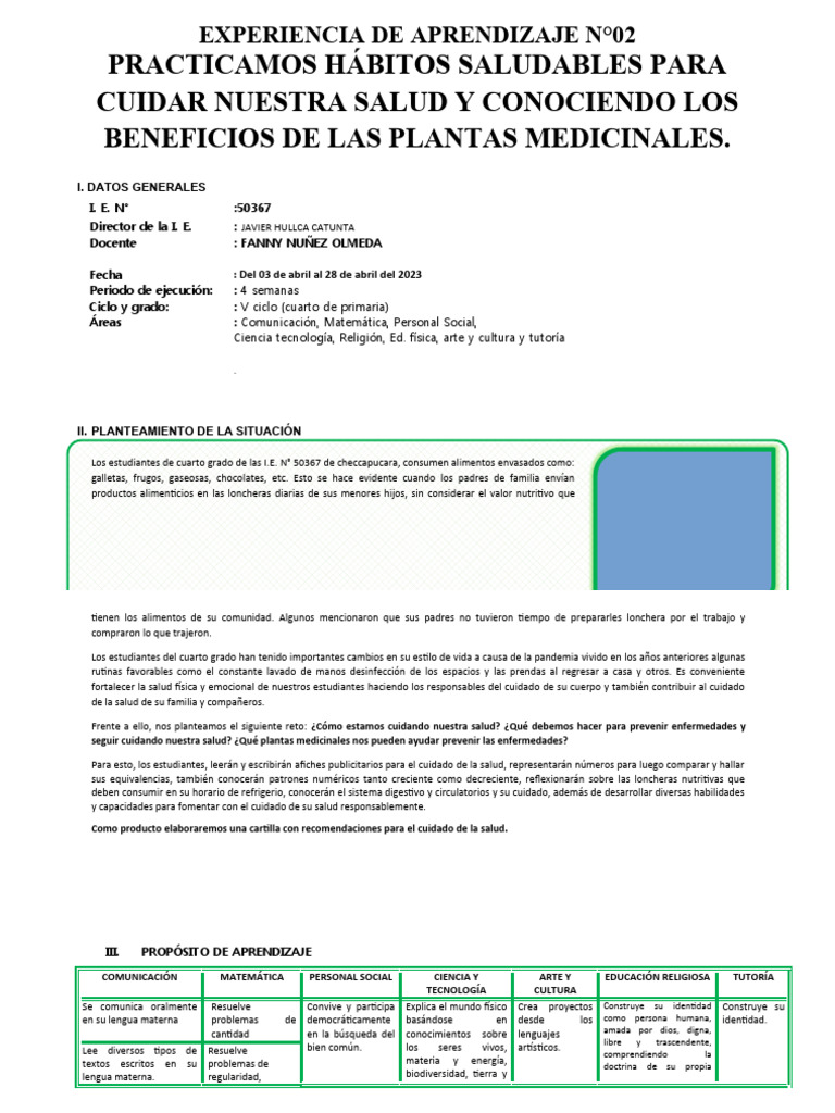 EXPERIENCIA DE APRENDIZAJE N 02 Modificadooooo | PDF | Aprendizaje | Evaluación