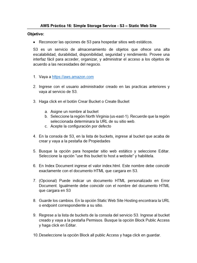 Practica 16 AWS S3 Static Website | PDF | Software | Informática