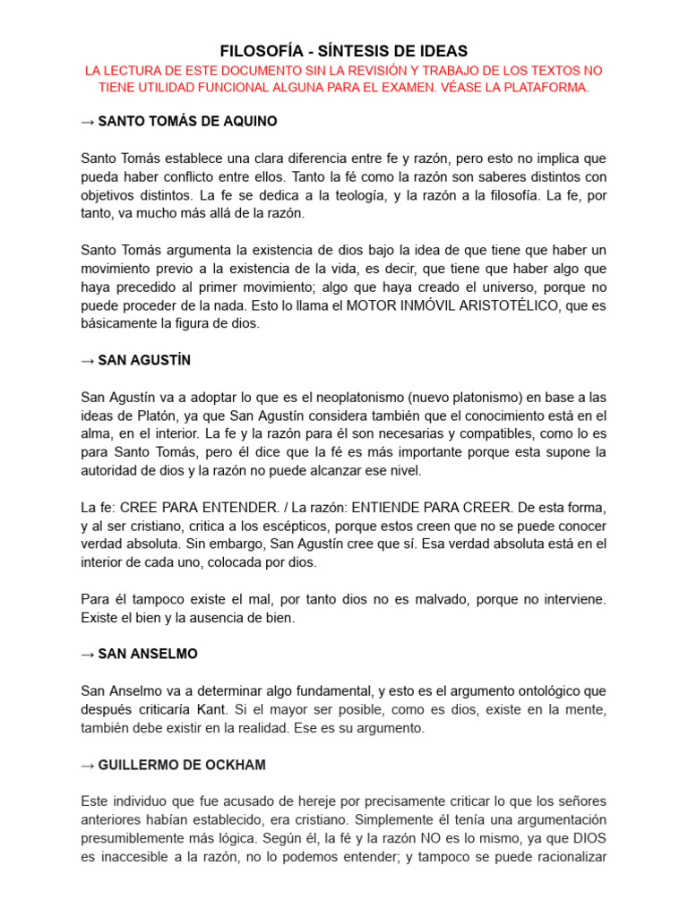 Examen Descartes y Relaciones - Resumen Ideas 2 Bach | PDF | Tomás de ...