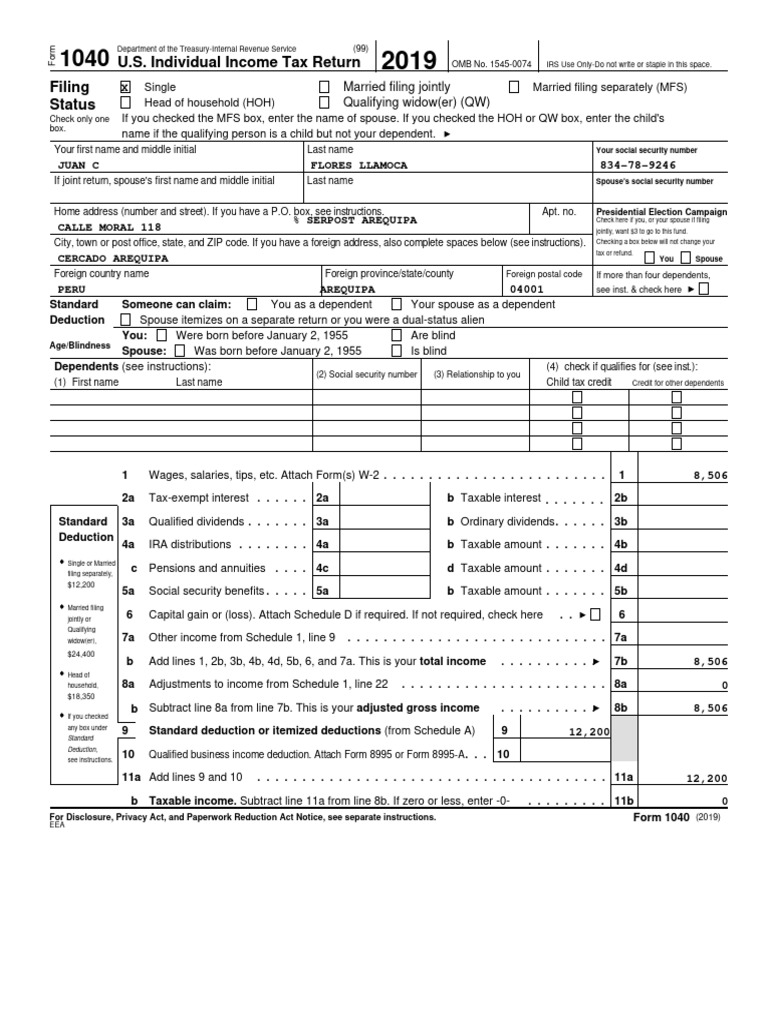 2019 Tax Return Documents Flores Llamoca Juan C | PDF | Irs Tax Forms ...