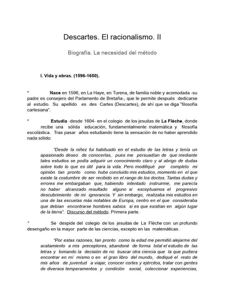 Descartes. El racionalismo II - 2 BACH FILOSOFIA | PDF | Método ...