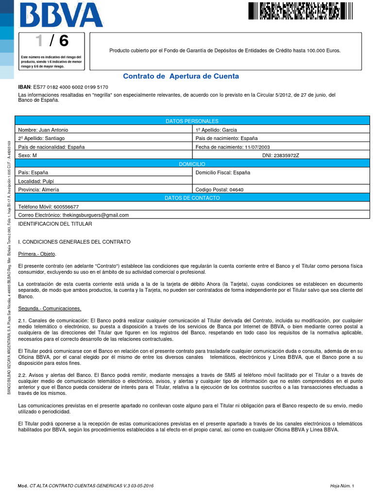 CONTRATO APERTURA DE CUENTA | PDF | Bancos | Pagos