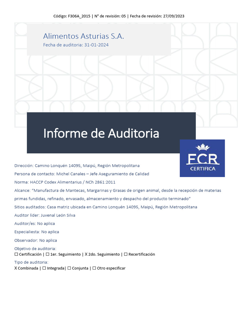 Informe de Auditoría 2024 | PDF | Auditoría | Análisis de Riesgo y Puntos Críticos de Control