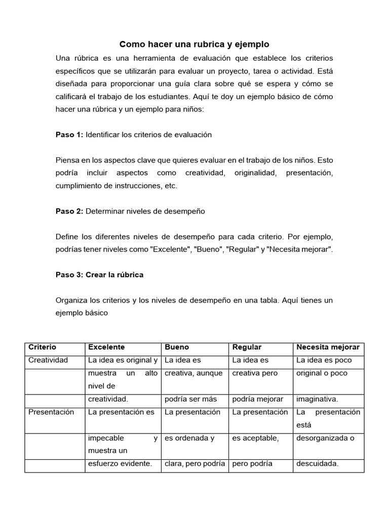 Como hacer una rubrica y ejemplo | PDF | Creatividad | Cognición