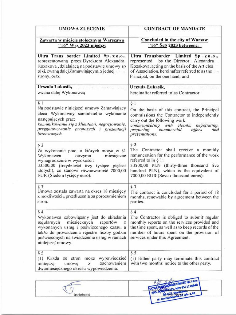 Contract of Mandate - Original (7000 EUR Mountly) | PDF