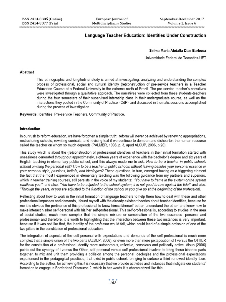 Language Teacher Education Identities Un | PDF | Teachers | Identity ...