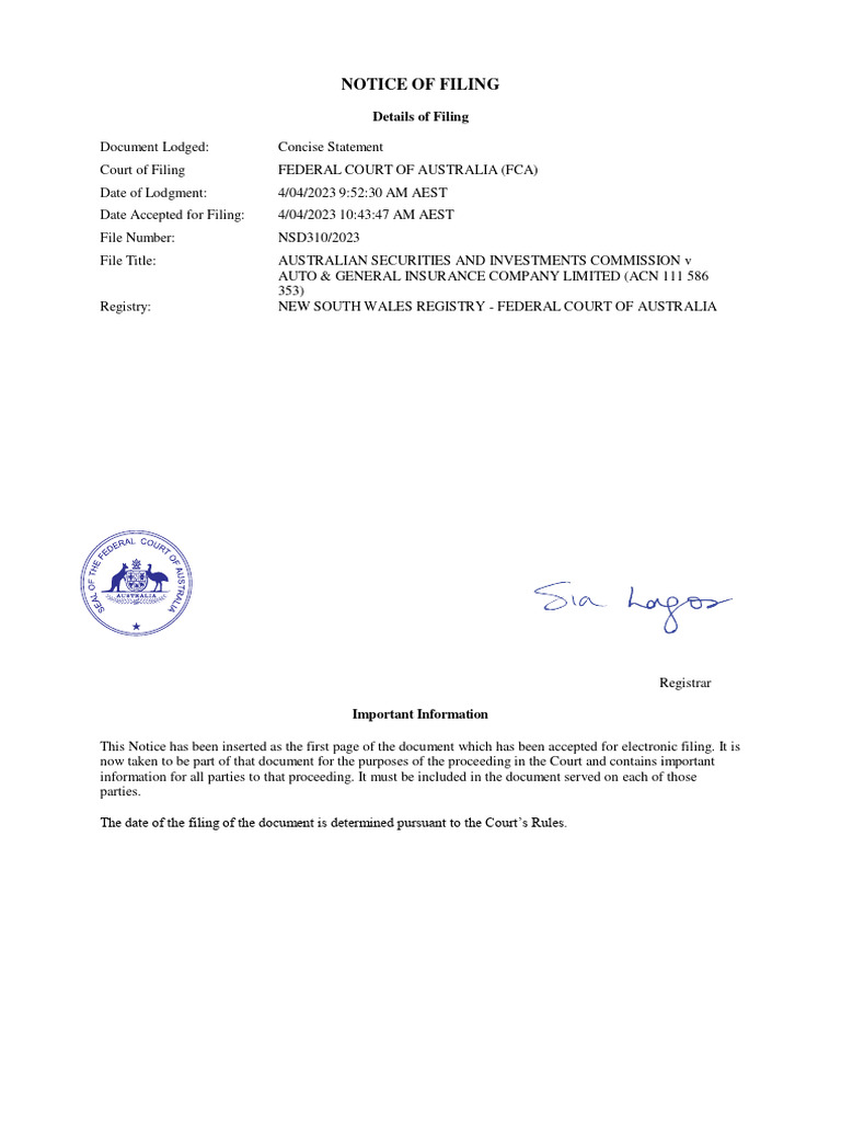 ASIC v Auto & General Insurance Case | PDF | Insurance | Justice