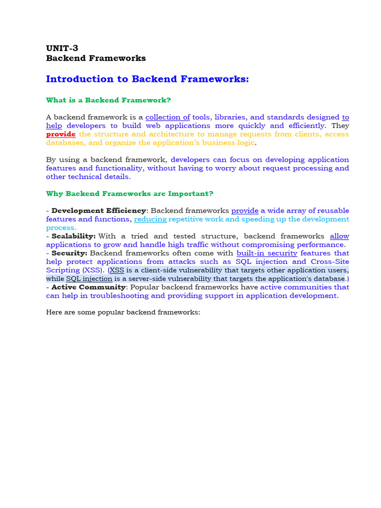 UNIT-3 Backend Frameworks | PDF | Spring Framework | Model–View–Controller
