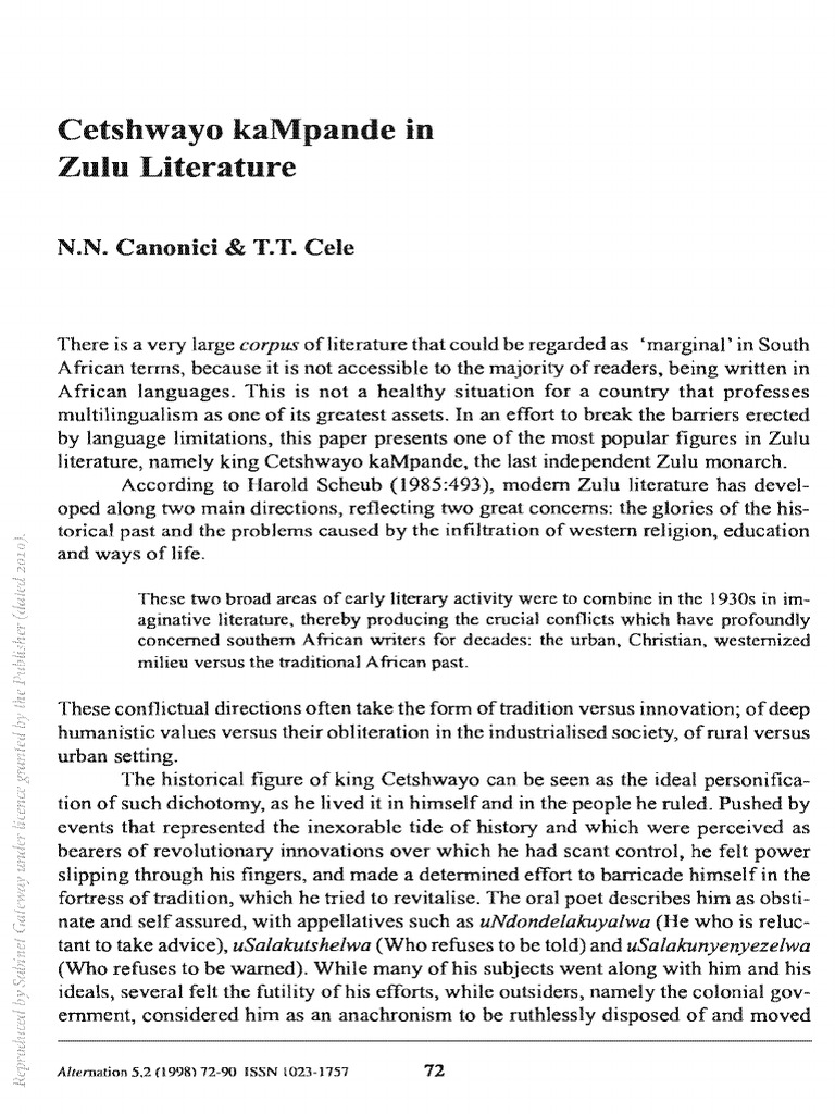 Cetshwayo Kampande in Zulu Literature | PDF
