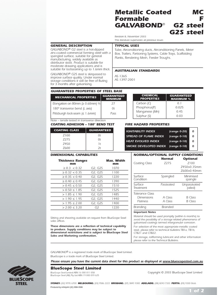 Galvabond G2 G2S | PDF | Steel | Strength Of Materials