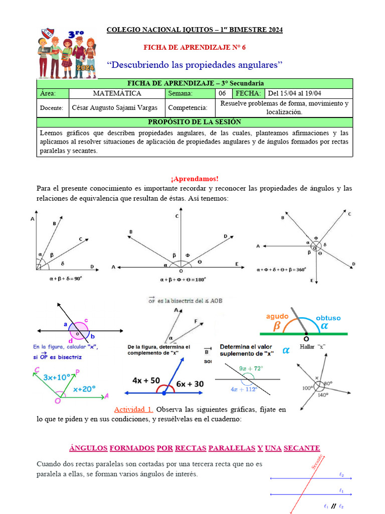 Ficha Ángulos y Ang Forma Por Rect | Descargar gratis PDF | Ángulo