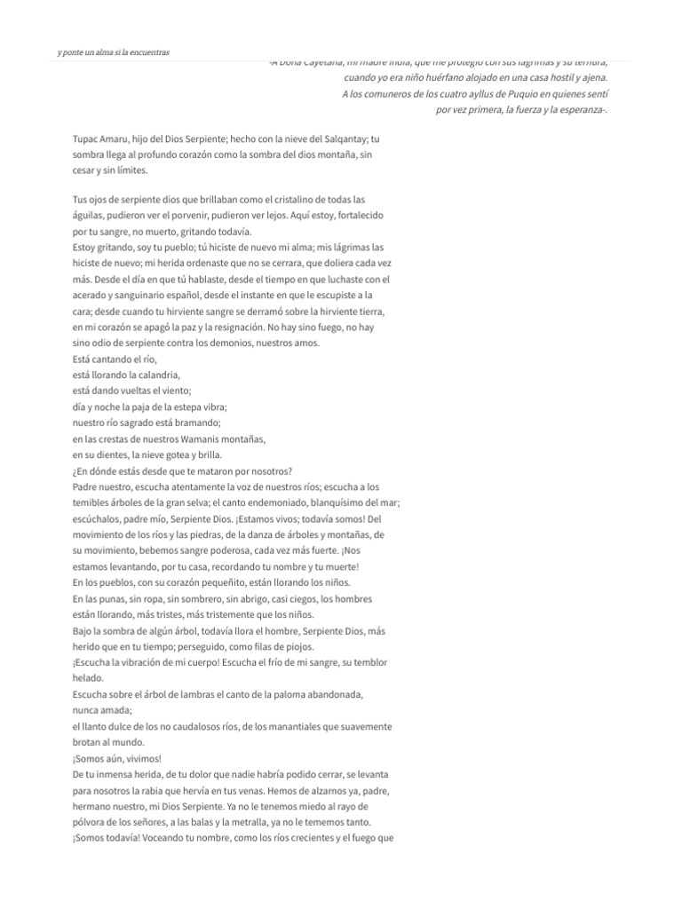 José María Arguedas - A Nuestro Padre Creador Túpac Amaru. | PDF | Amor