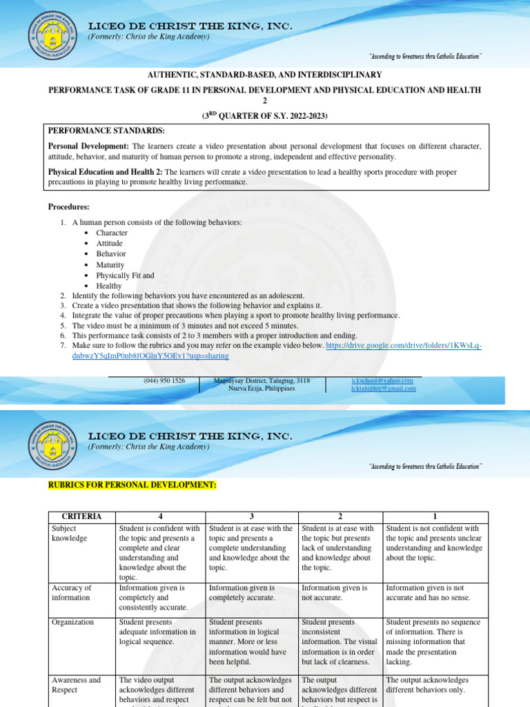 PETA IN PERDEV and PEH 2 | PDF | Information | Physical Education