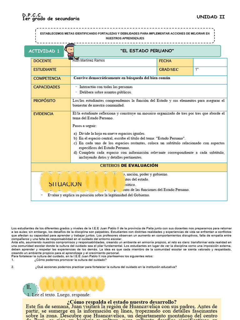 1° DPCC - Actv.01-Und.2 2024 | PDF | Gobierno local | Estado (política)