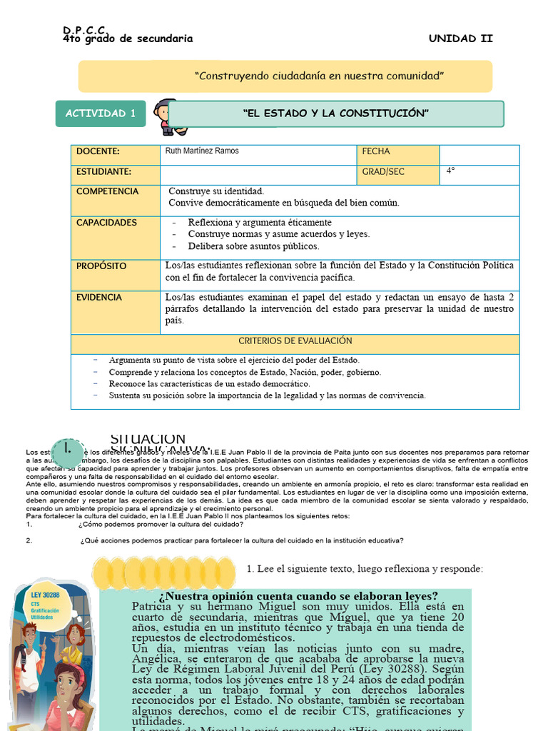 4° DPCC - Actv.01-Uni.2 2024 | PDF | Estado (política) | Democracia