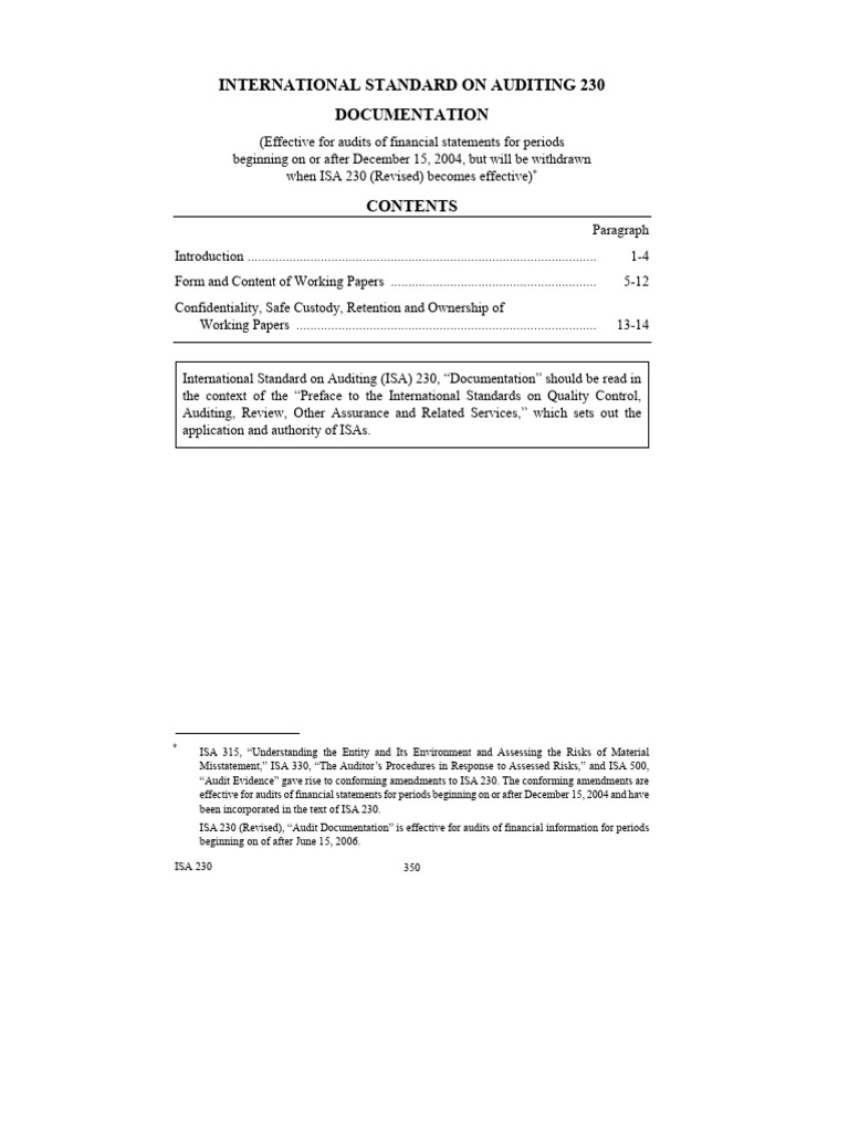 ISA (B) 230doc - 00758 | PDF | Audit | Financial Audit