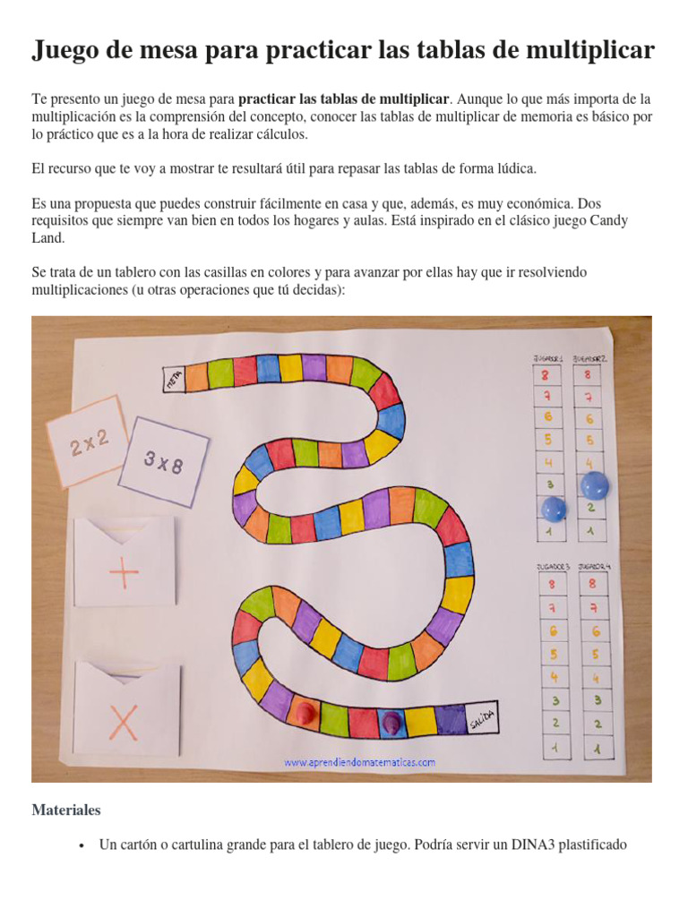 Juego de Mesa para Practicar Las Tablas de Multiplicar | PDF ...