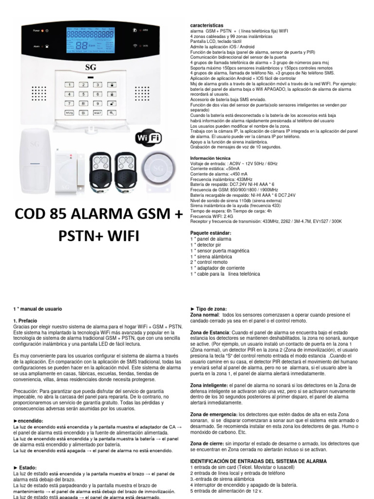 Cod 85 Alarma GSM Wifi PSTN Espa - Ol 1 | PDF | Smartphone | Tecnología de información y ...