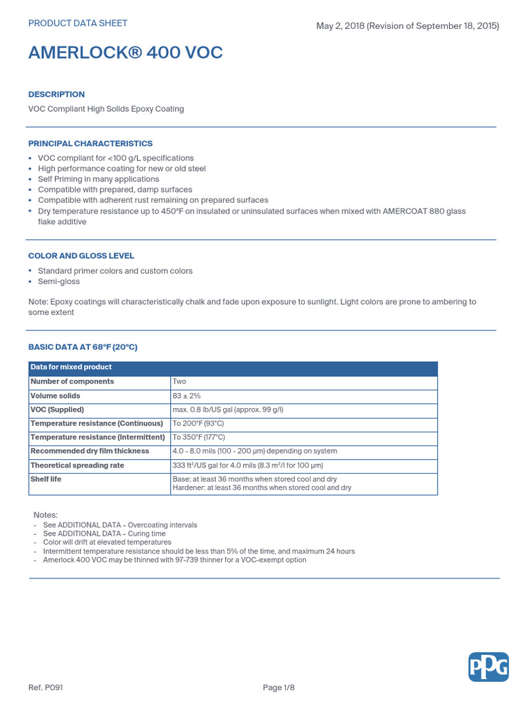 Amerlock 2 400 Data Sheet – Ppg Amerlock – UCBM