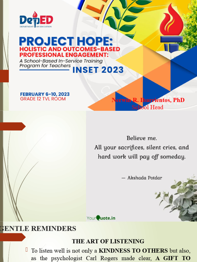 INSET 2023 Intro and Message | PDF | Humility | Nonverbal Communication