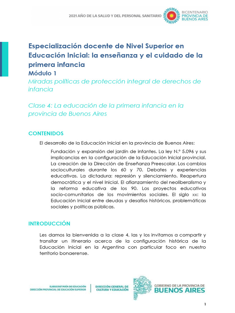 M1 - Clase 4 INICIAL | PDF | Educación de la primera infancia | Buenos Aires