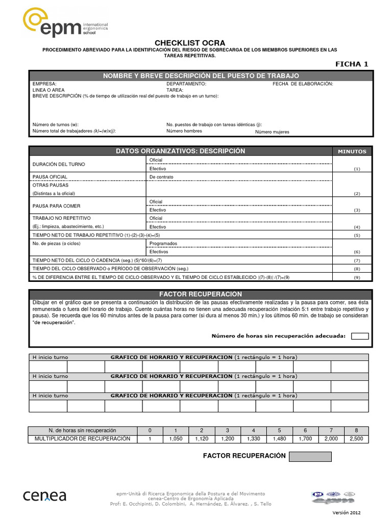 Evaluación OCRA de Riesgos Ergonómicos | PDF | Factores humanos y ...