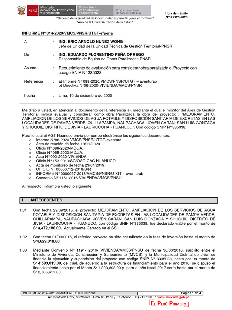 Unido Informe 14, Directiva y Comunicado Mef | PDF | Planificación