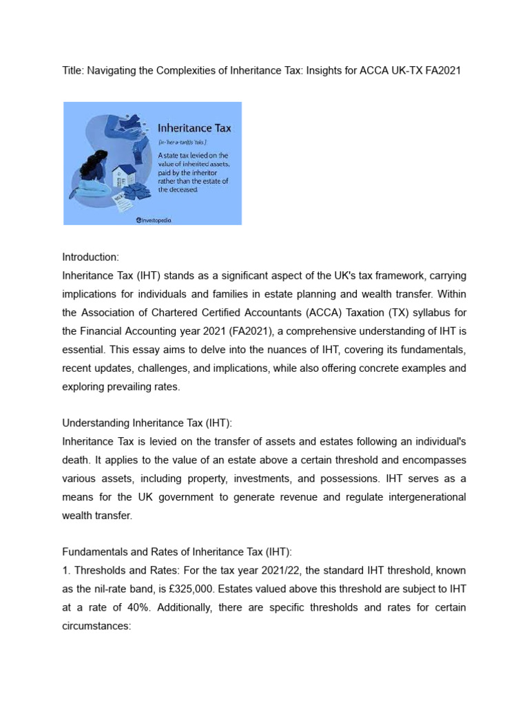 Navigating The Complexities of Inheritance Tax - Insights For ACCA UK-TX FA2021 | PDF | Taxes ...