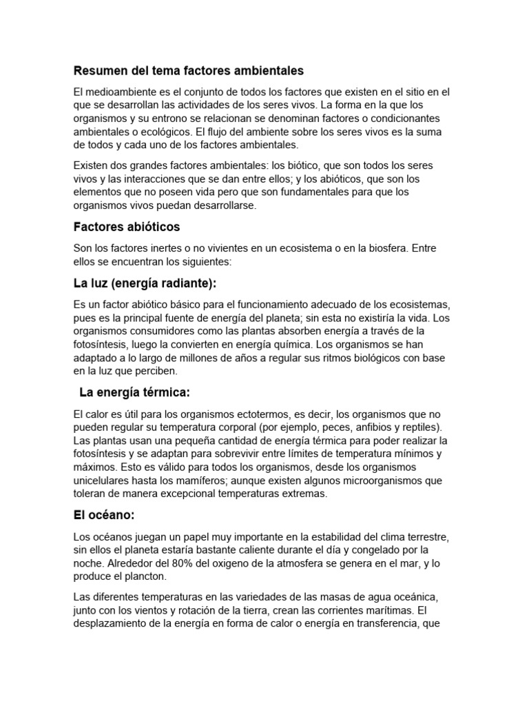 Resumen del tema factores ambientales | PDF | Atmósfera | Entorno natural