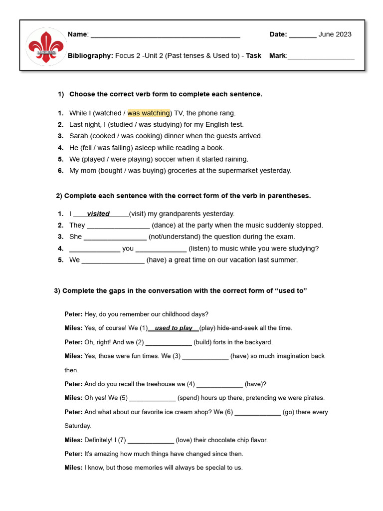 4to 1era- Task June (Past tenses) | PDF