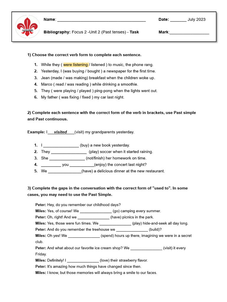 4to 4ta - Task June (Past Tenses) | PDF