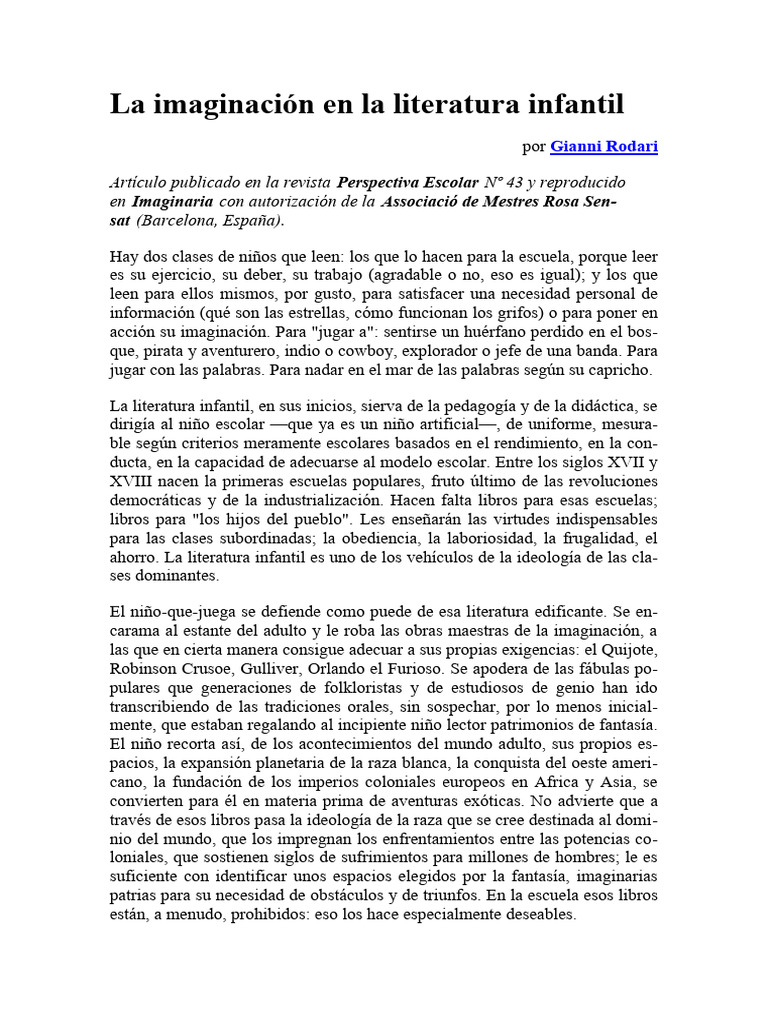 La Imaginación en La Literatura Infantil | PDF | Imaginación | Experiencia