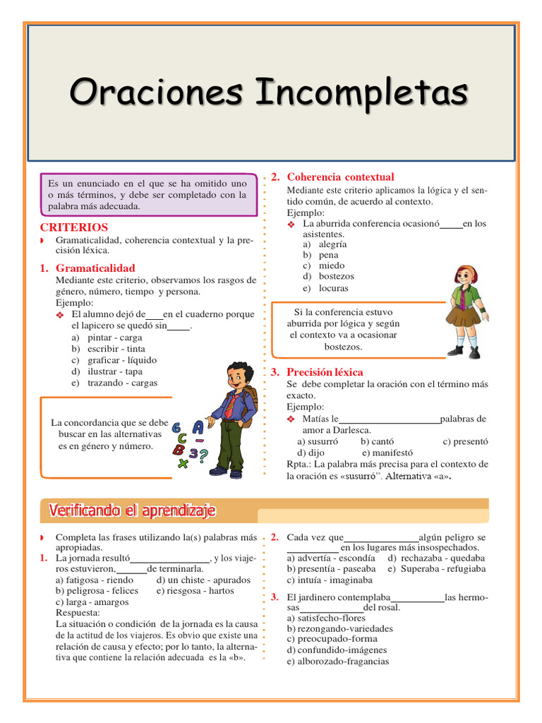 Ejemplos de Oraciones Incompletas | PDF