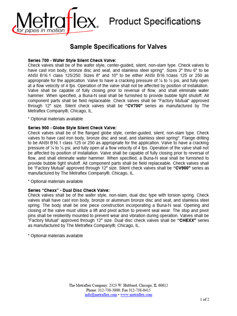 Metraflex Valves Spec | PDF | Valve | Gas Technologies