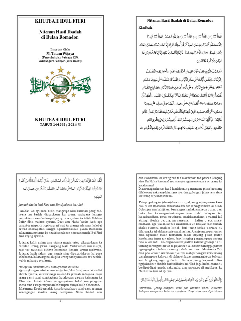 Khutbah NU 2024 Nitenan Hasil Ibadah Di Bulan Romadon | PDF