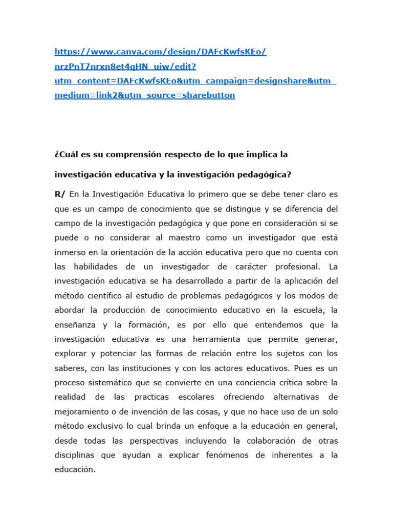 Investigación Educativa vs. Pedagógica | PDF | Pedagogía | Conocimiento